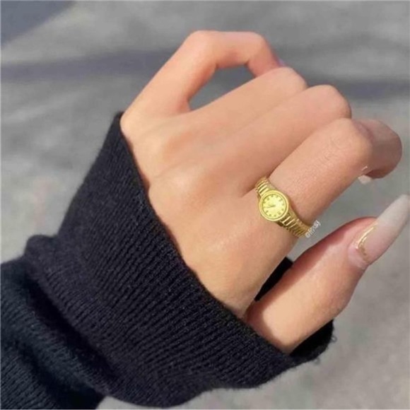 Other | Vintage Watch Style Ring Gold Watch Finger Ring Creative Clock ...